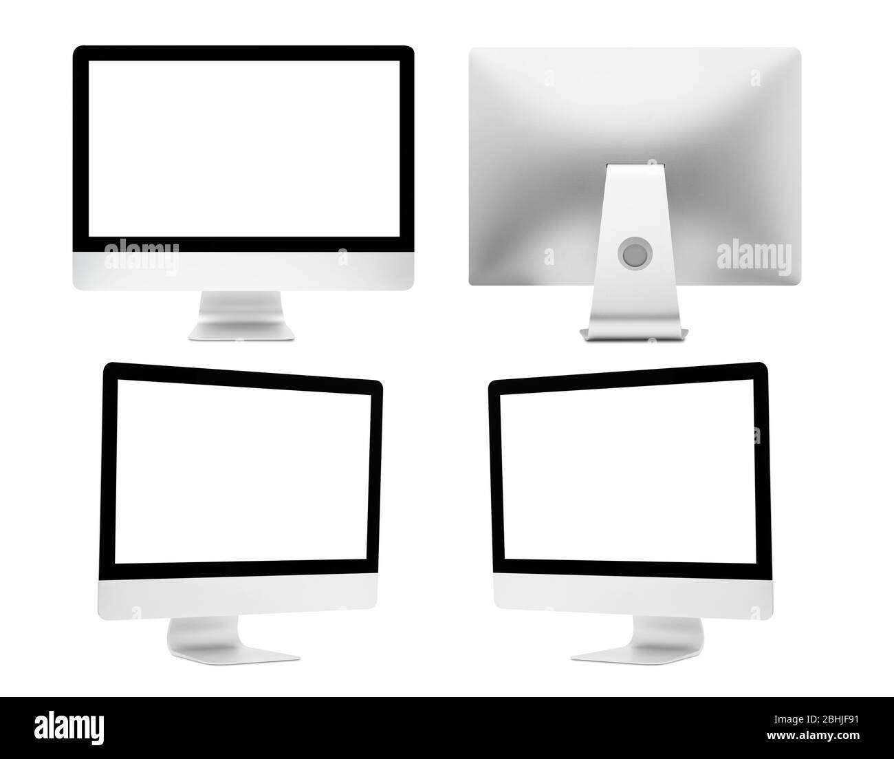 Set of Desktop computer with blank screen isolated on white background ...