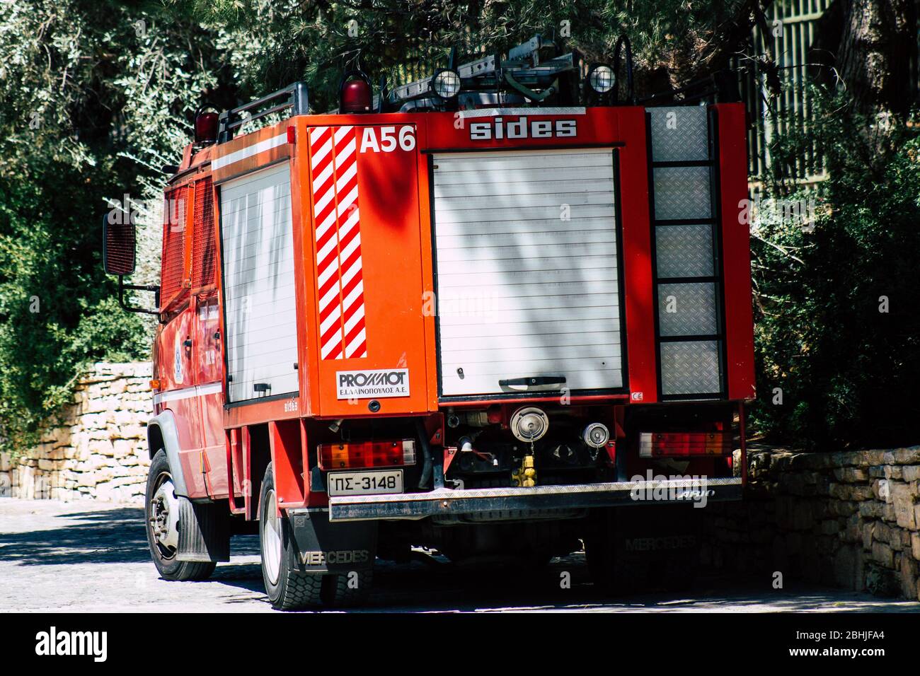 Athens Greece August 28, 2019 View of traditional Greek fire engine ...