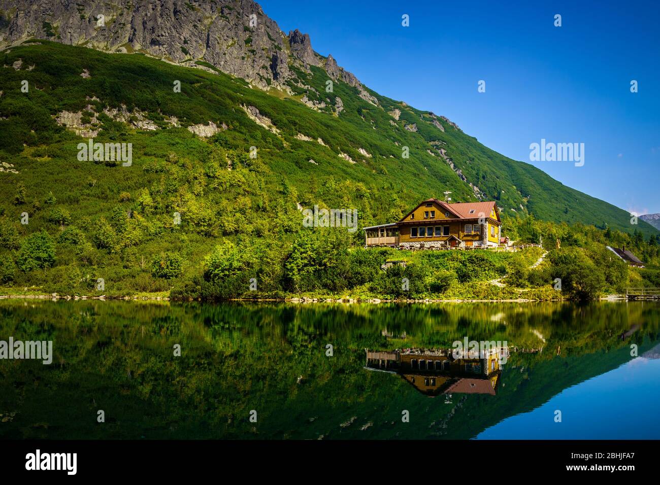 Mountain cottage at the Zelene pleso (Green lake), Slovakia Stock Photo ...