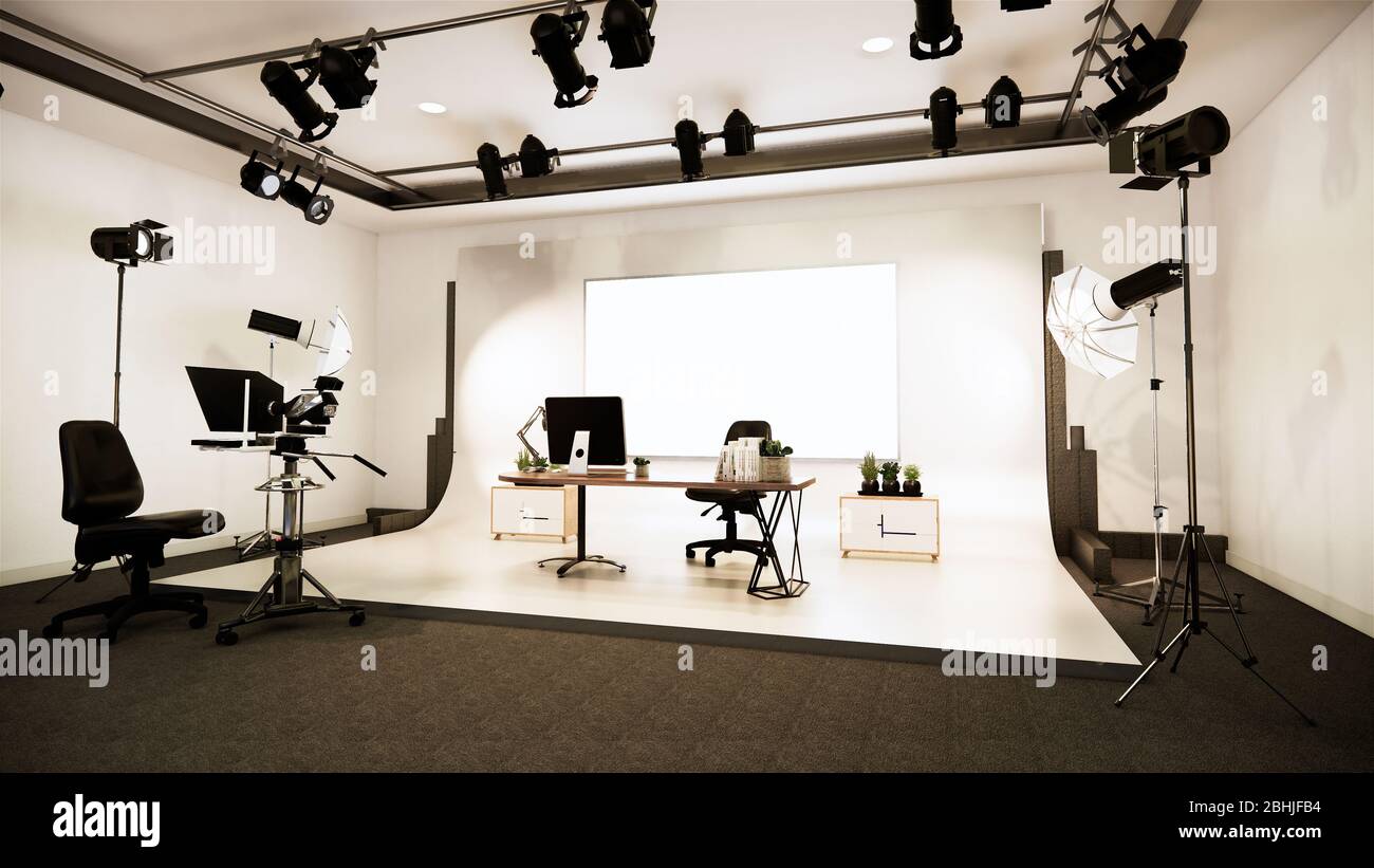 News studio white room design Backdrop for TV shows.3D rendering Stock ...