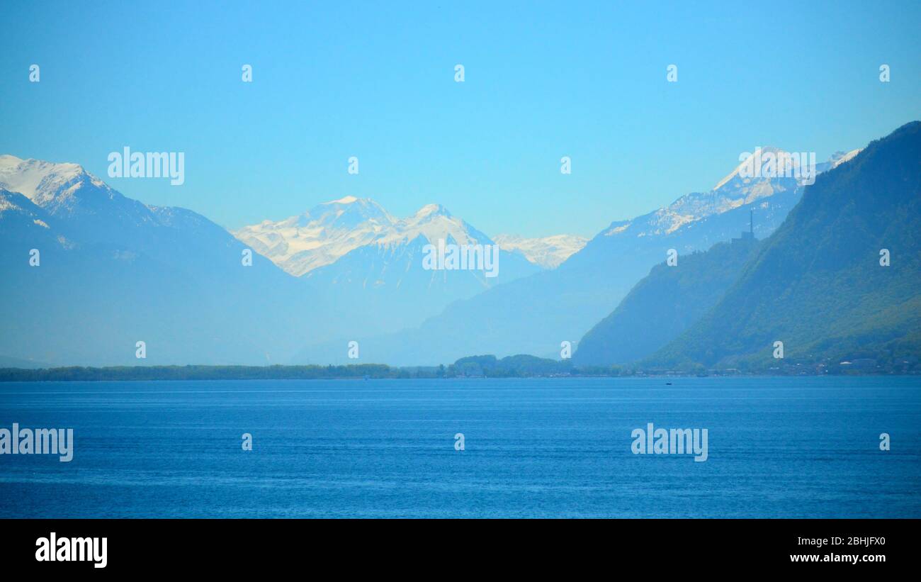 Beautiful view of Lake Geneva-on the north side of the Alps, seen from ...