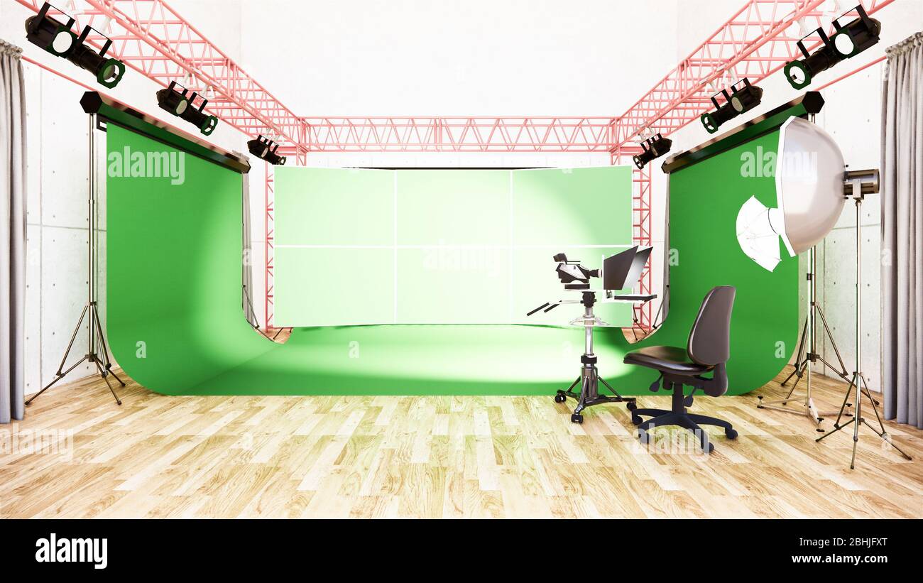 Studio - Modern Film Studio with white Screen. 3D rendering Stock Photo ...