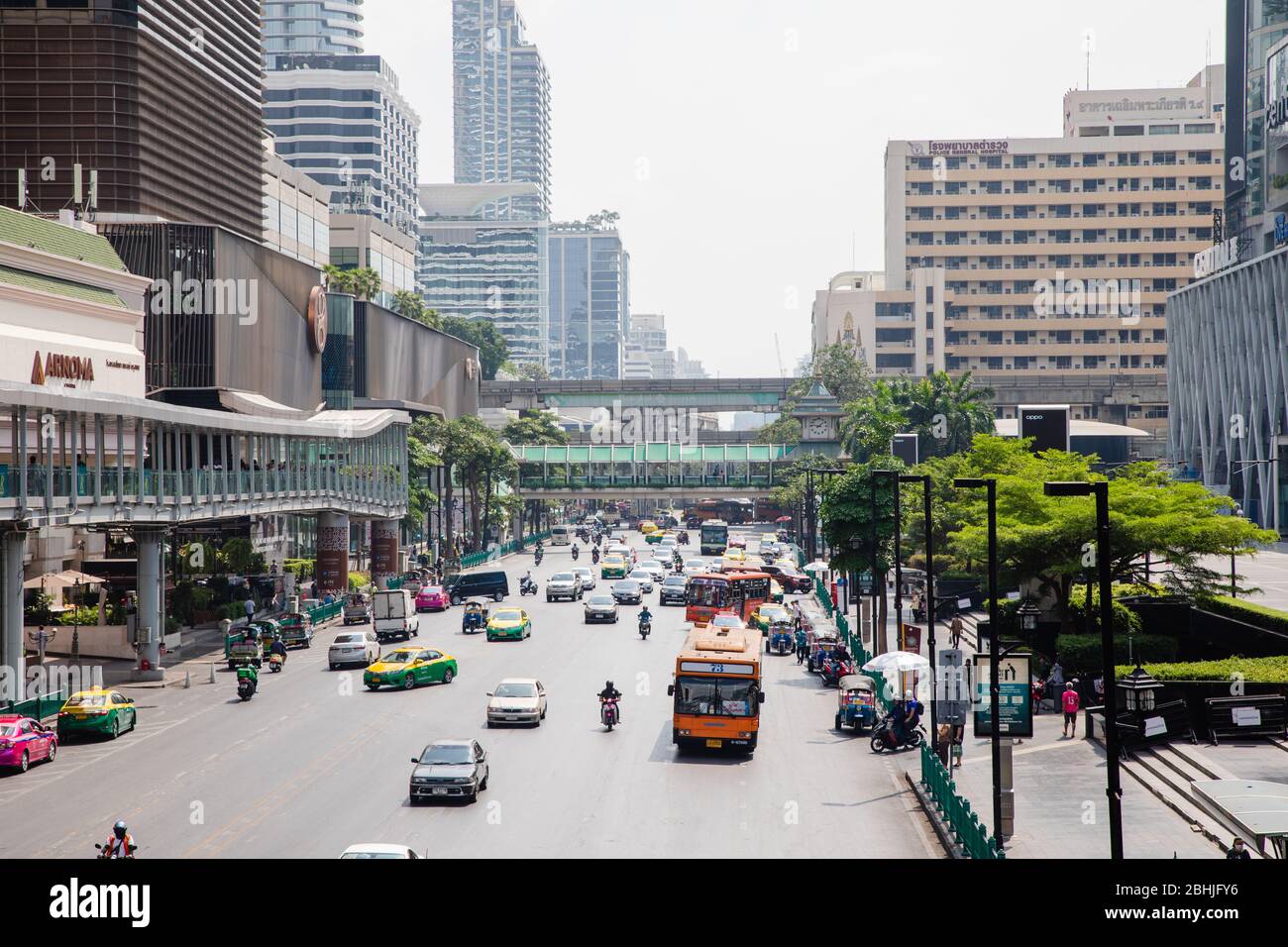 Bangkok, Thailand - February, 2020: View on busy Ratchadamri road from ...