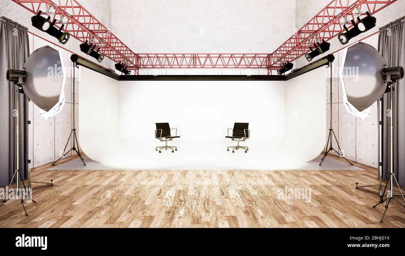 Studio - Modern Film Studio with white Screen. 3D rendering Stock Photo ...