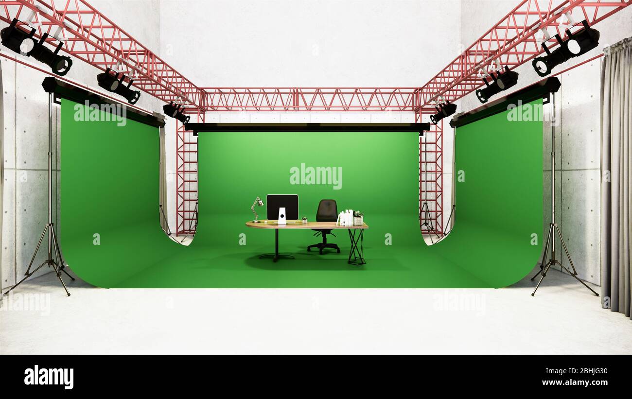 Studio - Modern Film Studio with white Screen. 3D rendering Stock Photo ...