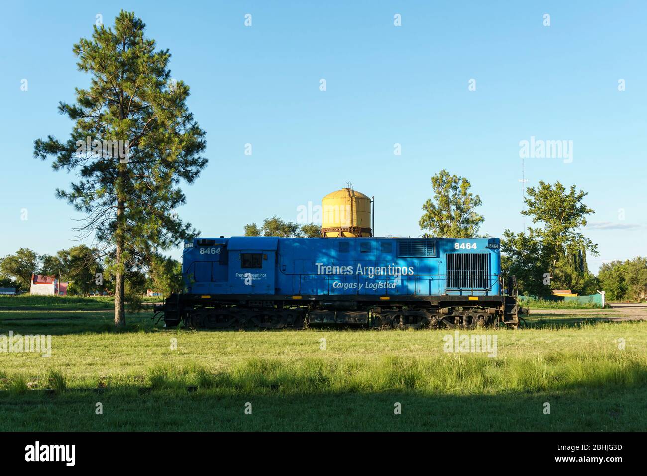 Scene view of freight locomotive trains parked outskirts of the city ...