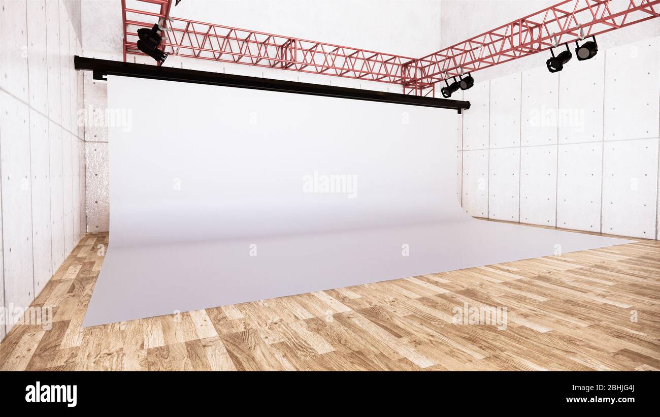 Studio - Modern Film Studio with white Screen. 3D rendering Stock Photo ...