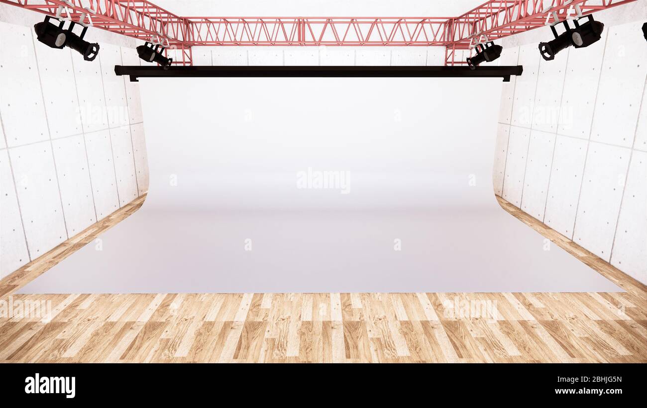 Studio - Modern Film Studio with white Screen. 3D rendering Stock Photo ...