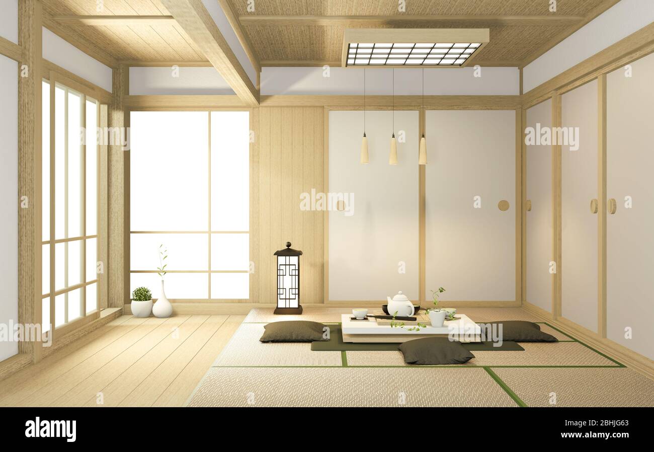 Tropical interior design with sofa for living room japanese style. 3D ...
