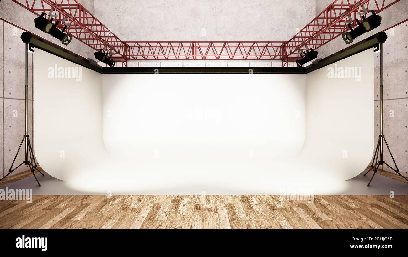 Studio - Modern Film Studio with white Screen. 3D rendering Stock Photo ...