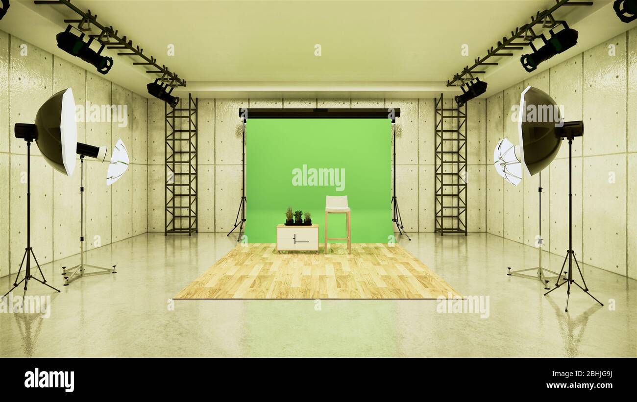 Studio - Modern Film Studio with white Screen. 3D rendering Stock Photo ...