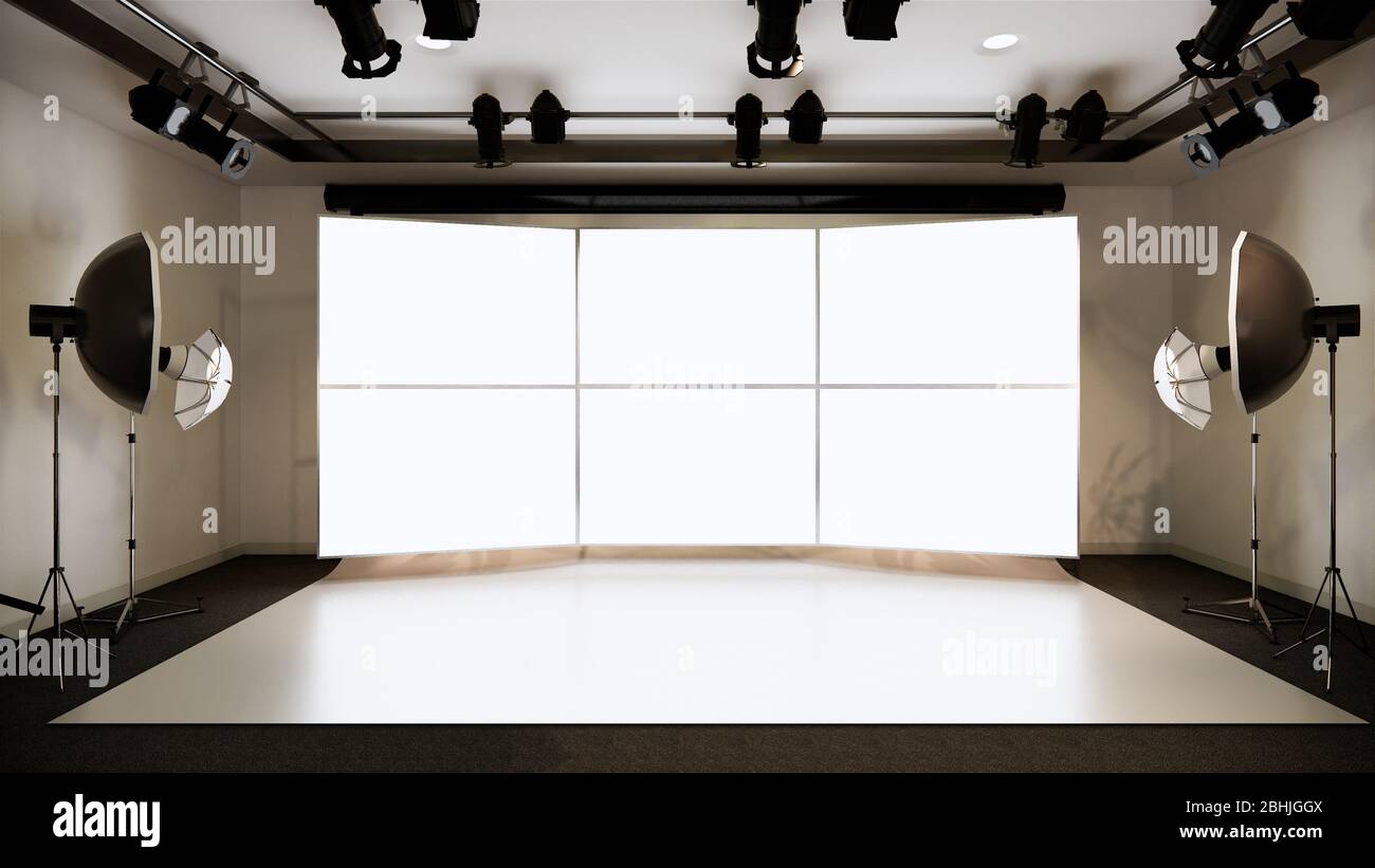 Studio - Modern Film Studio with white Screen. 3D rendering Stock Photo ...