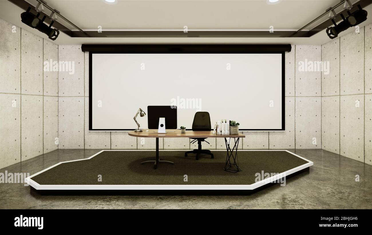 Studio - Modern Film Studio with white Screen. 3D rendering Stock Photo ...