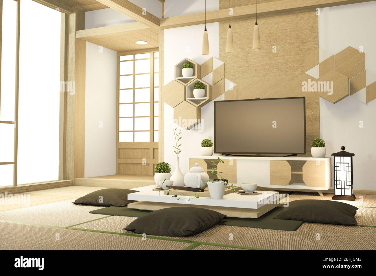 Tv cabinet in tropical empty room Japanese - zen style,minimal designs ...