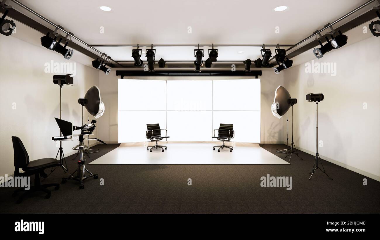 Studio - Modern Film Studio with white Screen. 3D rendering Stock Photo ...