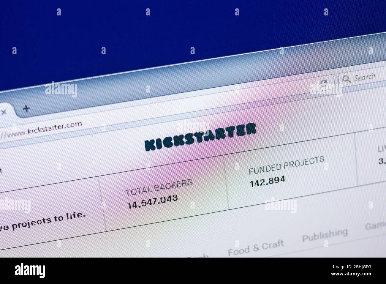 Ryazan, Russia - April 29, 2018: Homepage of Kickstarter website on the ...