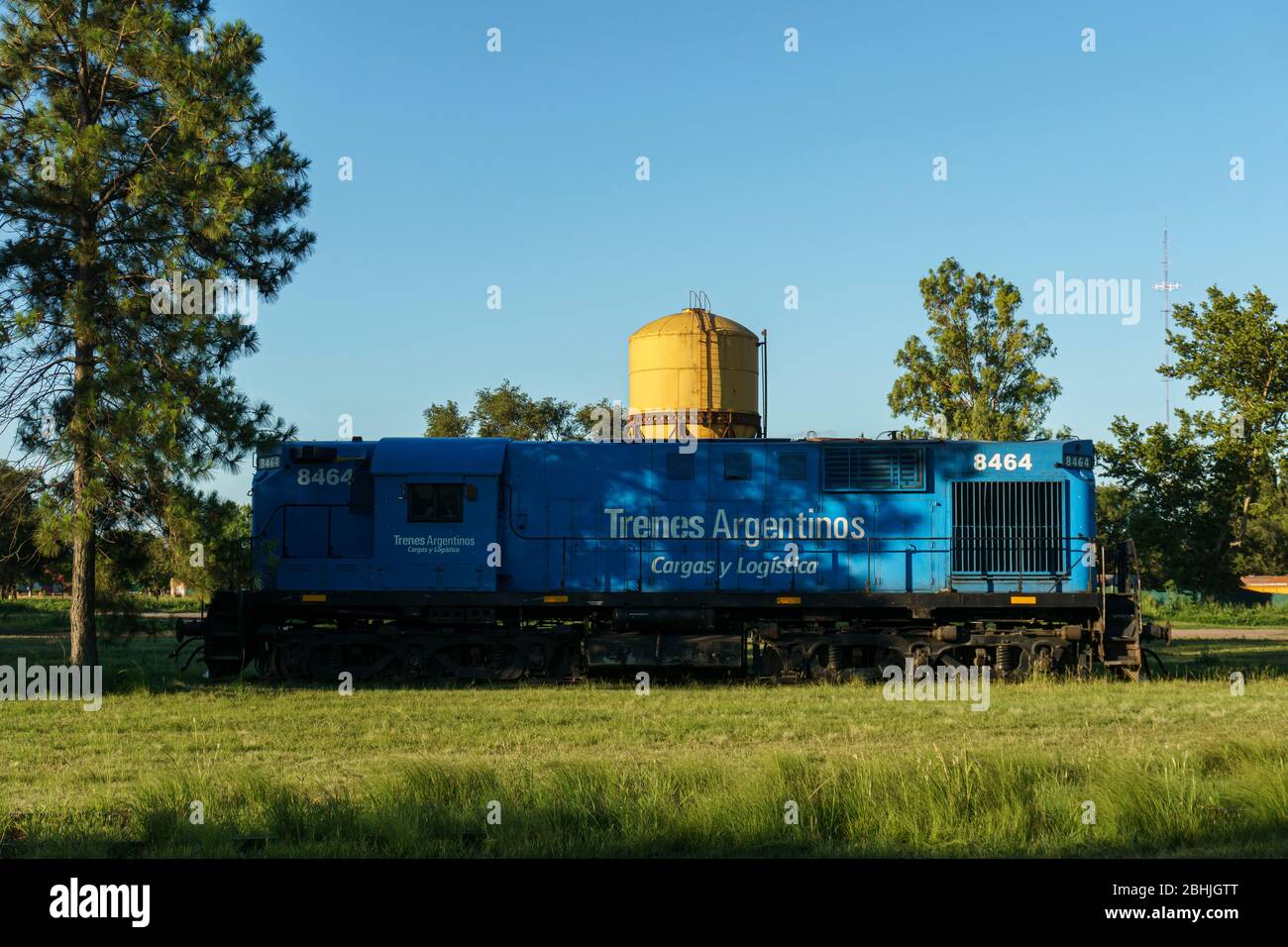 Scene view of freight locomotive trains parked outskirts of the city ...