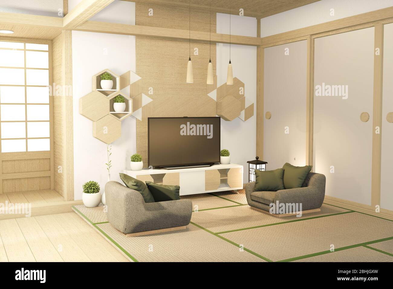 Tv cabinet in tropical empty room Japanese - zen style,minimal designs ...