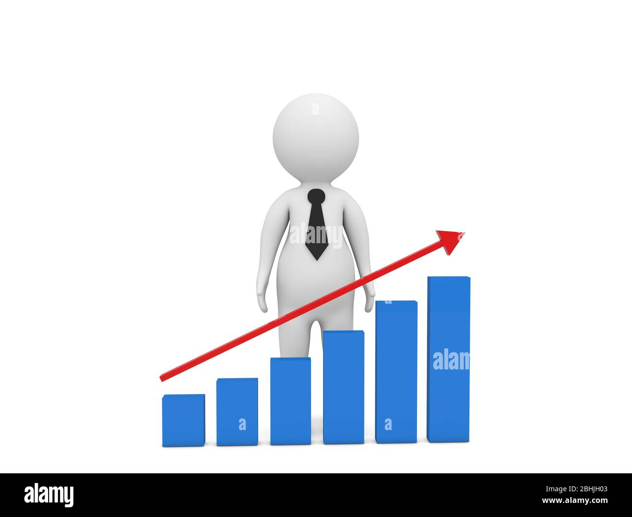 3d character businessman and growth graph on a white background. 3d ...
