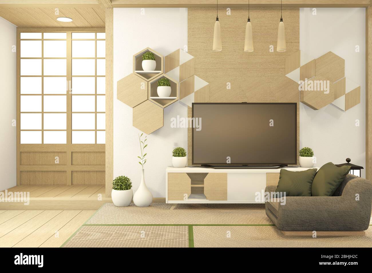 Tv cabinet in tropical empty room Japanese - zen style,minimal designs ...