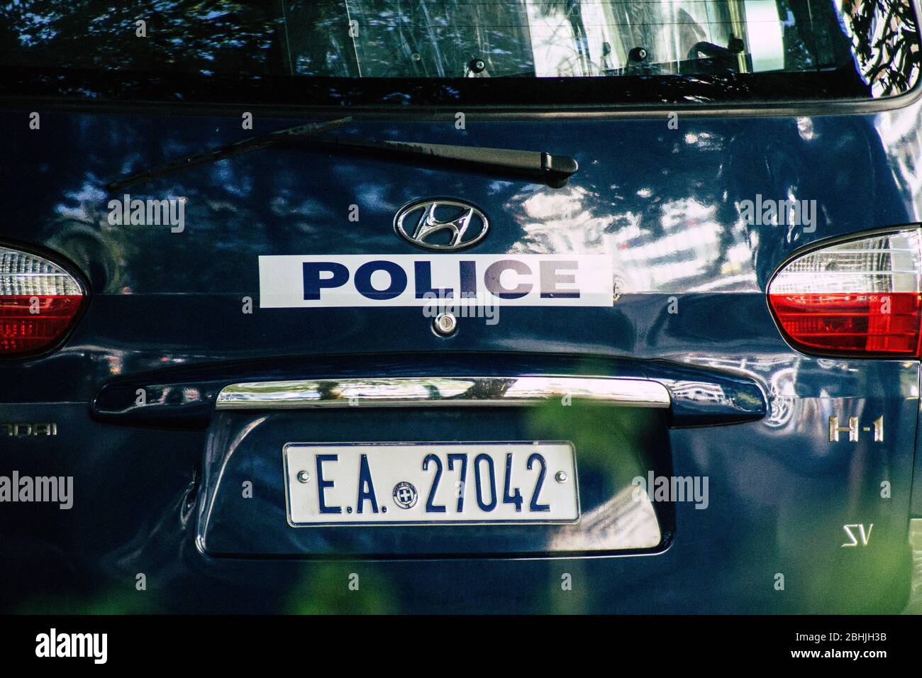 Athens Greece August 28, 2019 View of a Greek police car parked front ...