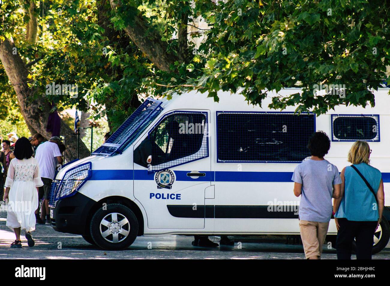 Athens Greece August 28, 2019 View of a Greek police car parked front ...