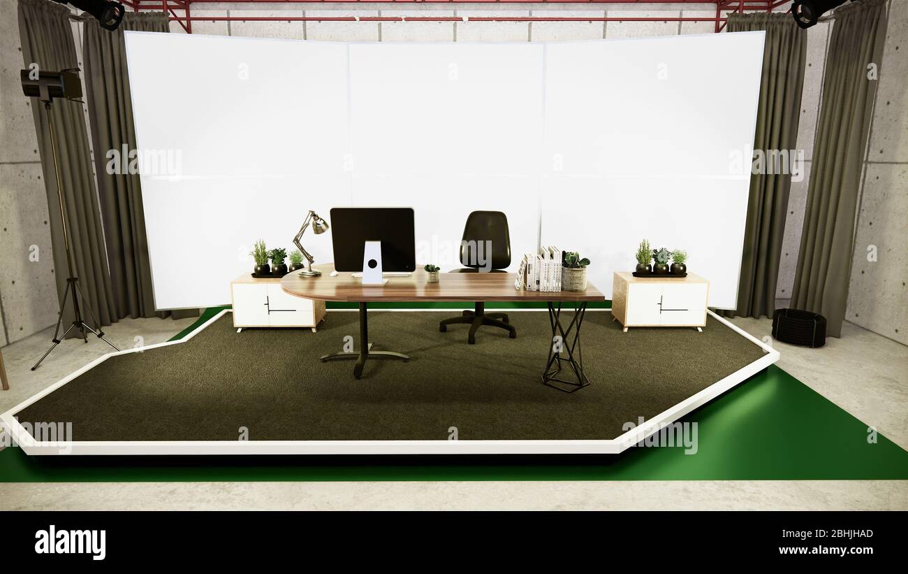 Studio - Modern Film Studio with white Screen. 3D rendering Stock Photo ...