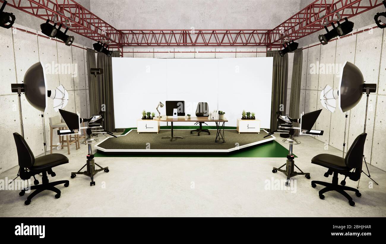 Studio - Modern Film Studio with white Screen. 3D rendering Stock Photo ...
