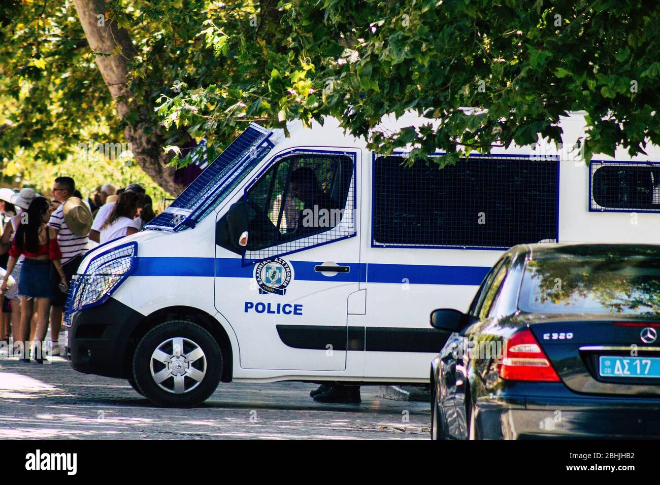 Athens Greece August 28, 2019 View of a Greek police car parked front ...