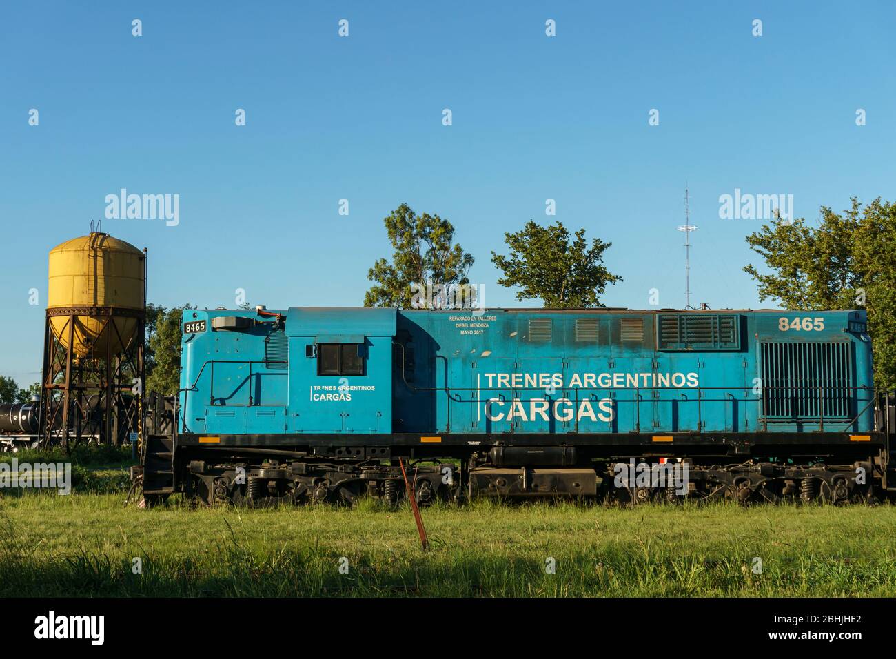 Scene view of freight locomotive trains parked outskirts of the city ...