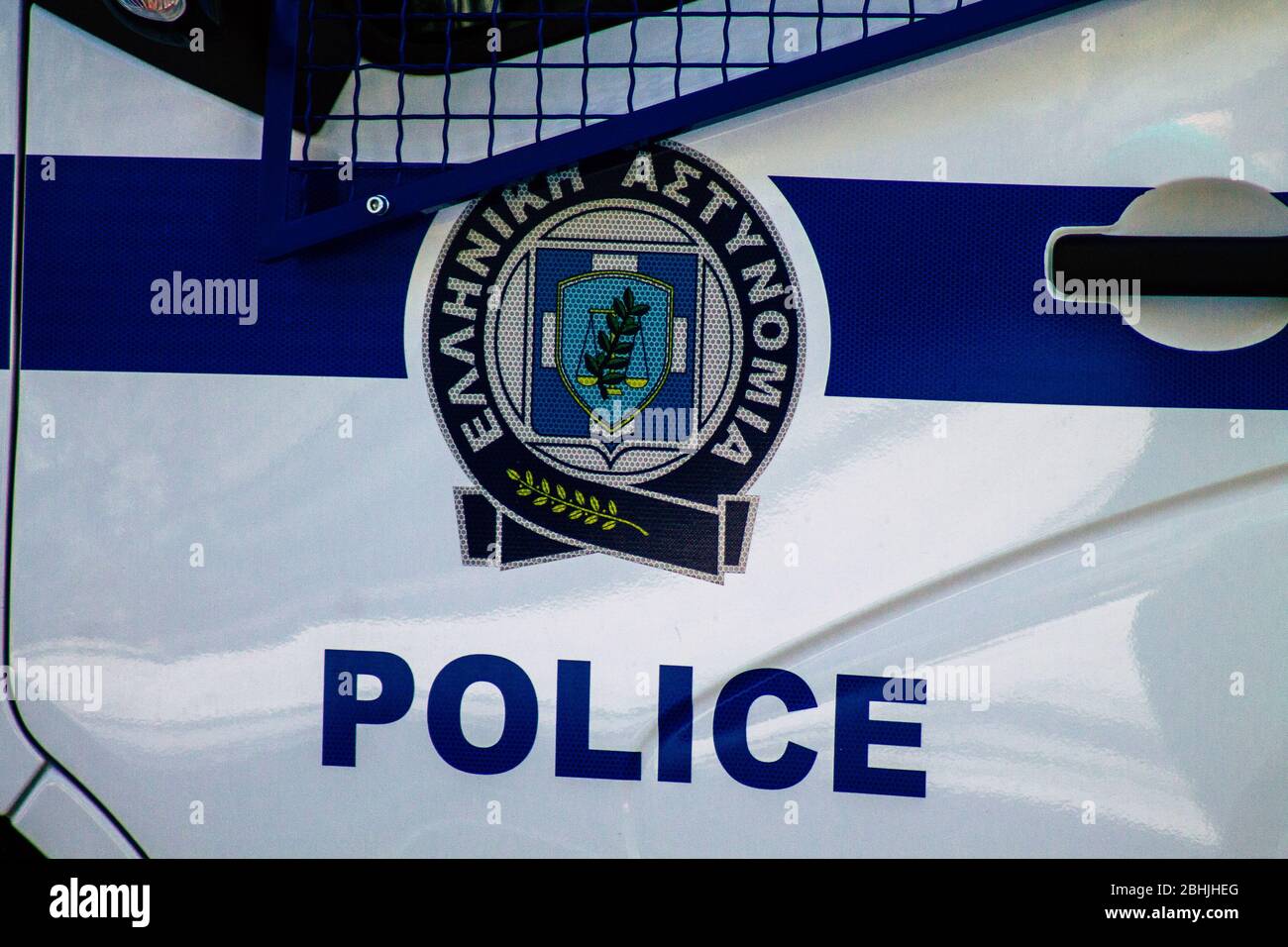 Athens Greece August 28, 2019 View of a Greek police car parked front ...