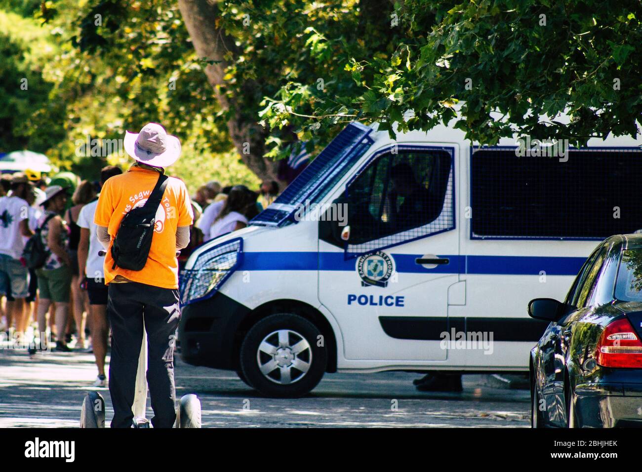 Athens Greece August 28, 2019 View of a Greek police car parked front ...