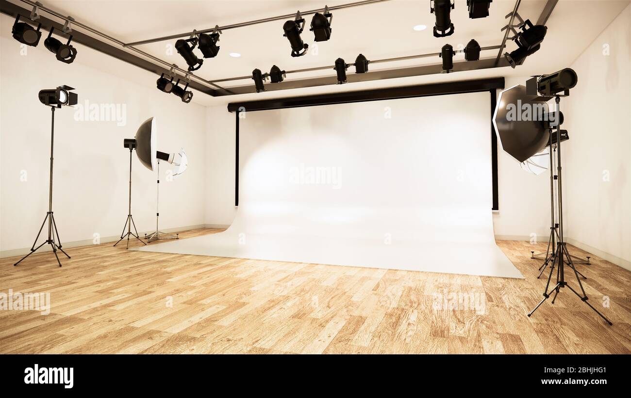 Studio - Modern Film Studio with white Screen. 3D rendering Stock Photo ...