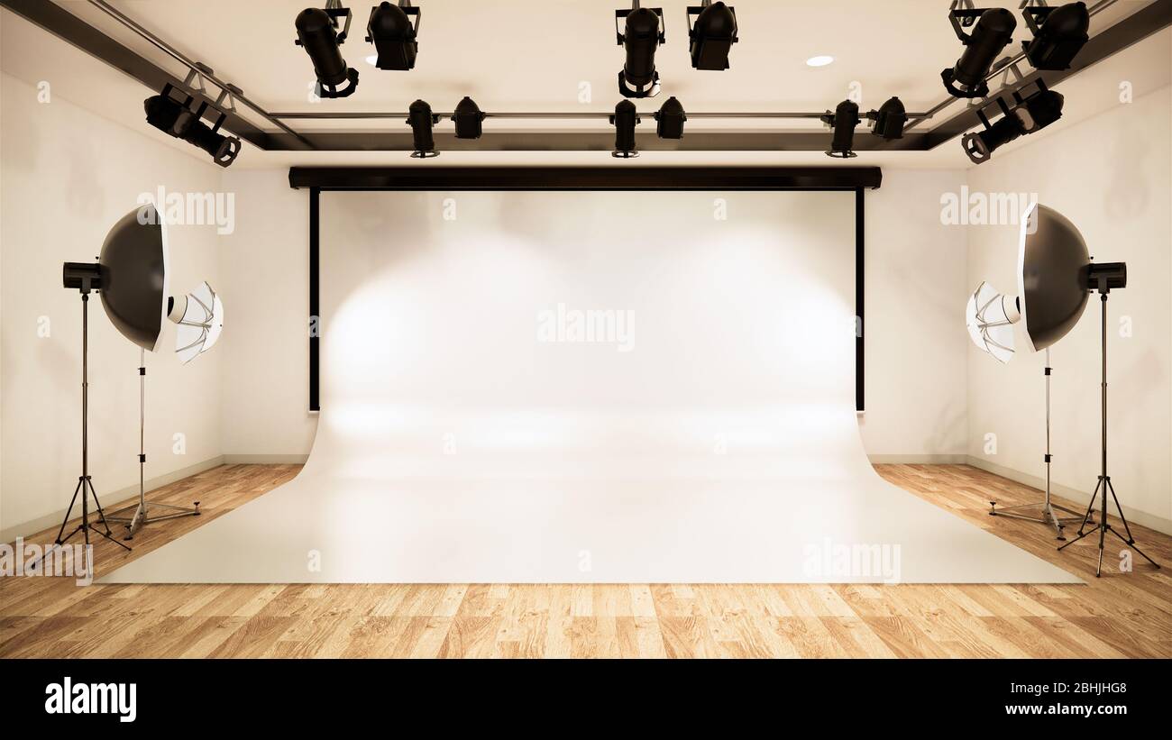 Studio - Modern Film Studio with white Screen. 3D rendering Stock Photo ...