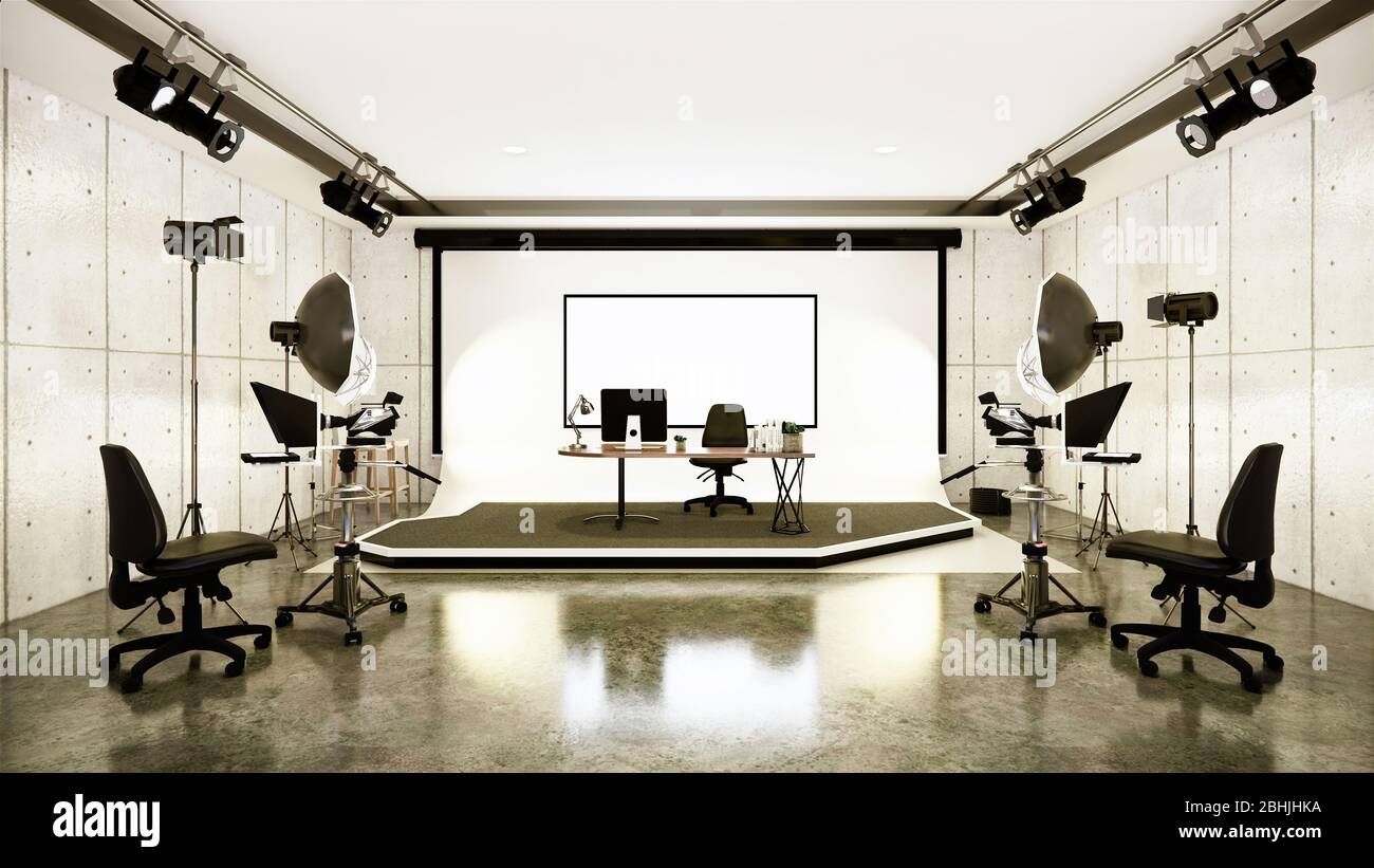 Studio - Modern Film Studio with white Screen. 3D rendering Stock Photo ...