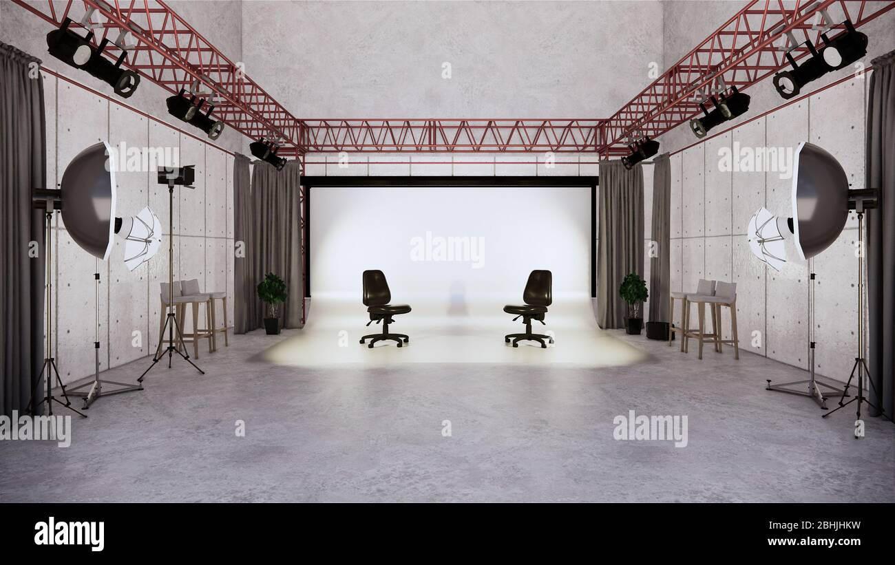 Studio - Modern Film Studio with white Screen. 3D rendering Stock Photo ...