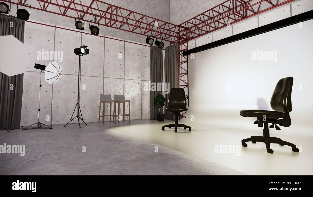 Studio - Modern Film Studio with white Screen. 3D rendering Stock Photo ...