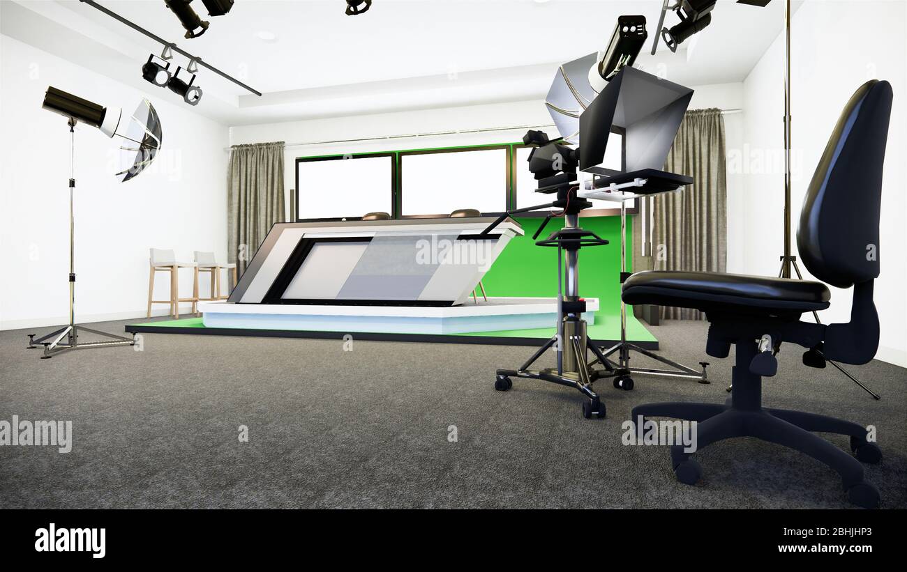 News studio white room design Backdrop for TV shows.3D rendering Stock ...