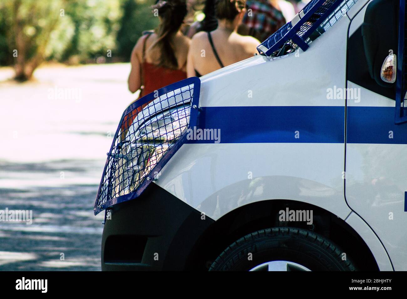 Athens Greece August 28, 2019 View of a Greek police car parked front ...