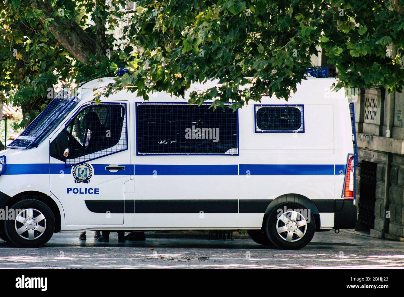 Athens Greece August 28, 2019 View of a Greek police car parked front ...