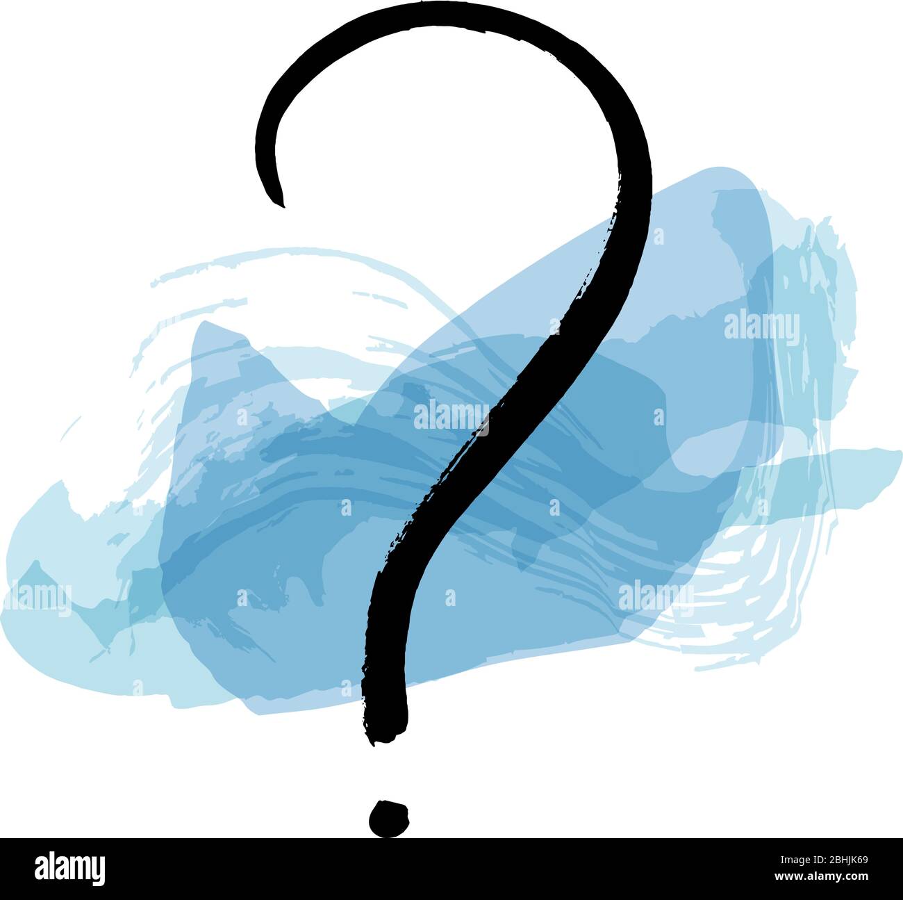 Vector question mark, hand drawn in ink with blue watercolor brush ...