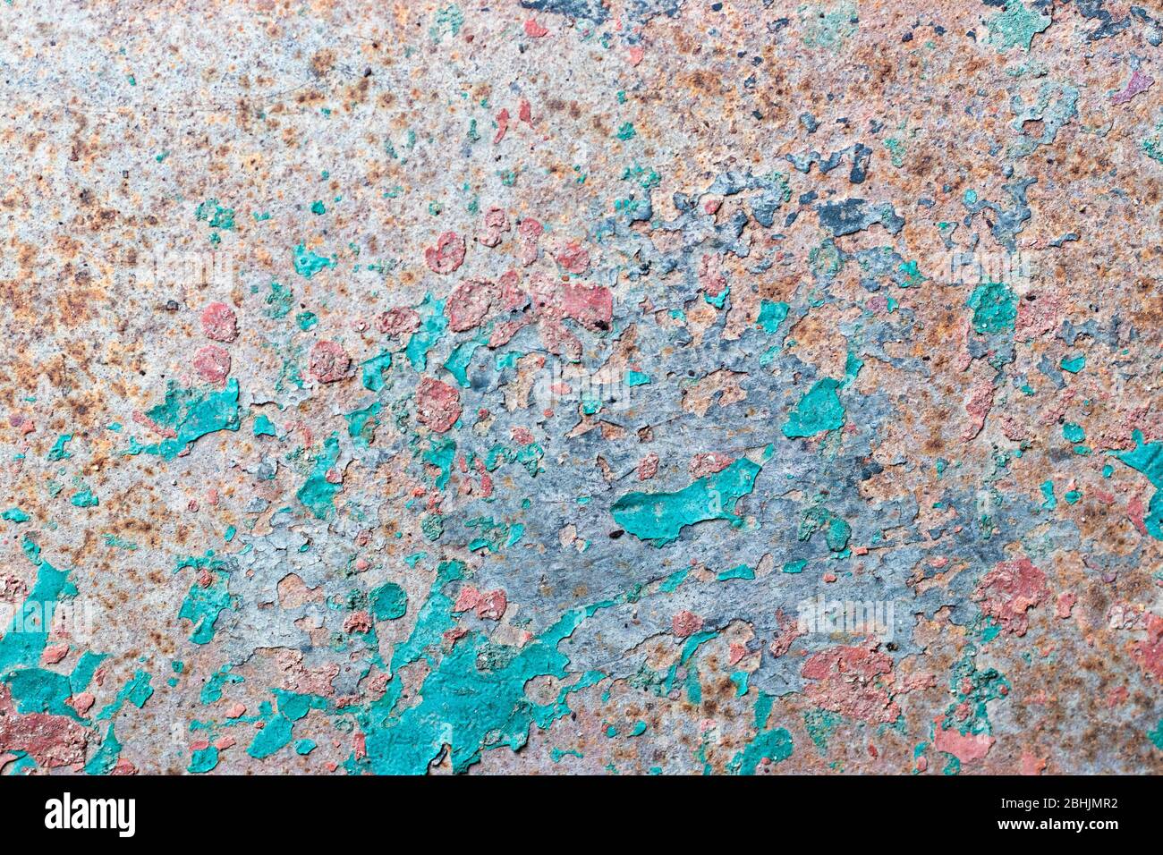 Grunge red brown rust on peel blue color metallic sheet textured ...