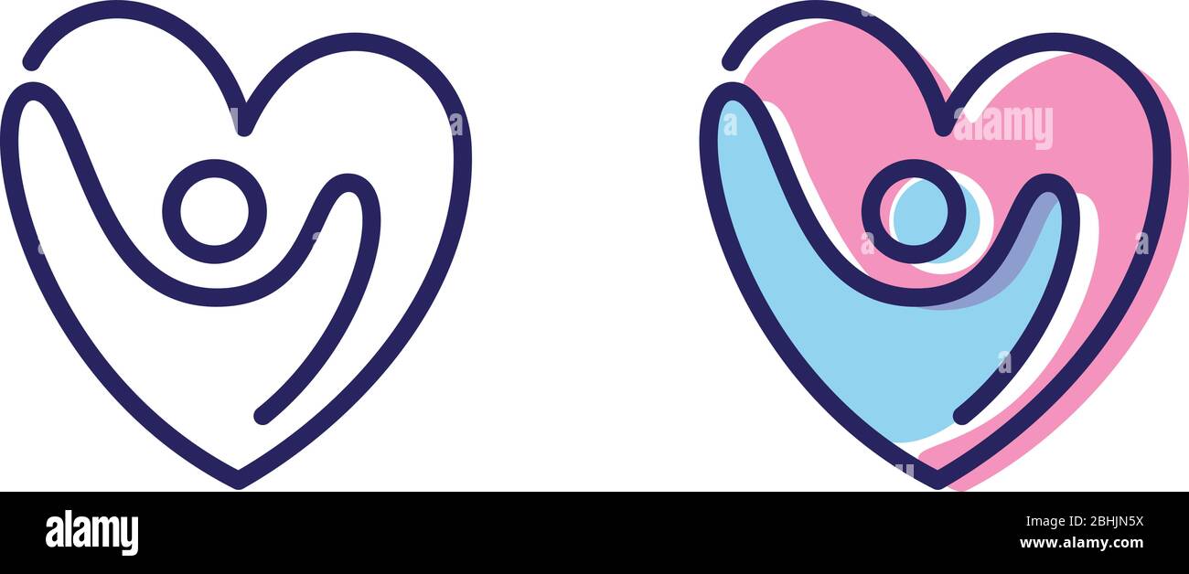Vector abstract people shaped heart icon symbol with bold outline ...