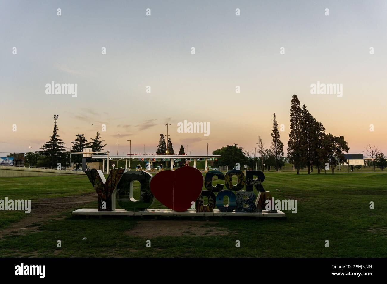 Scene view of 'I LOVE CORDOBA' sign during sunrise at International ...