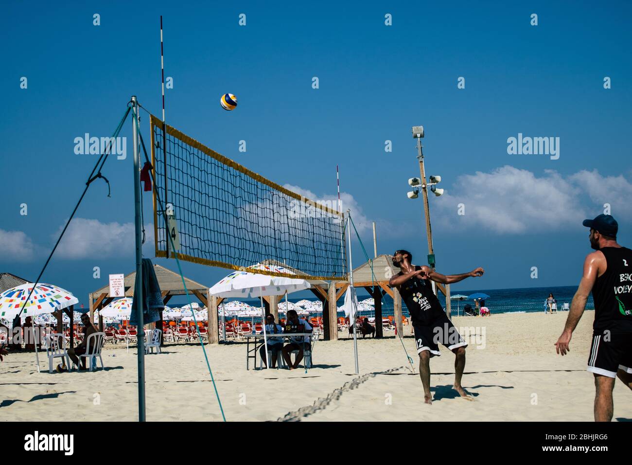 Tel Aviv Israel August 24, 2019 View of unknown Israeli people playing ...