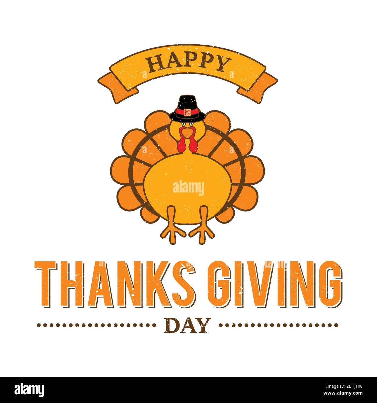 Vintage vector Turkey "Happy Thanksgiving Day" greeting lettering ...