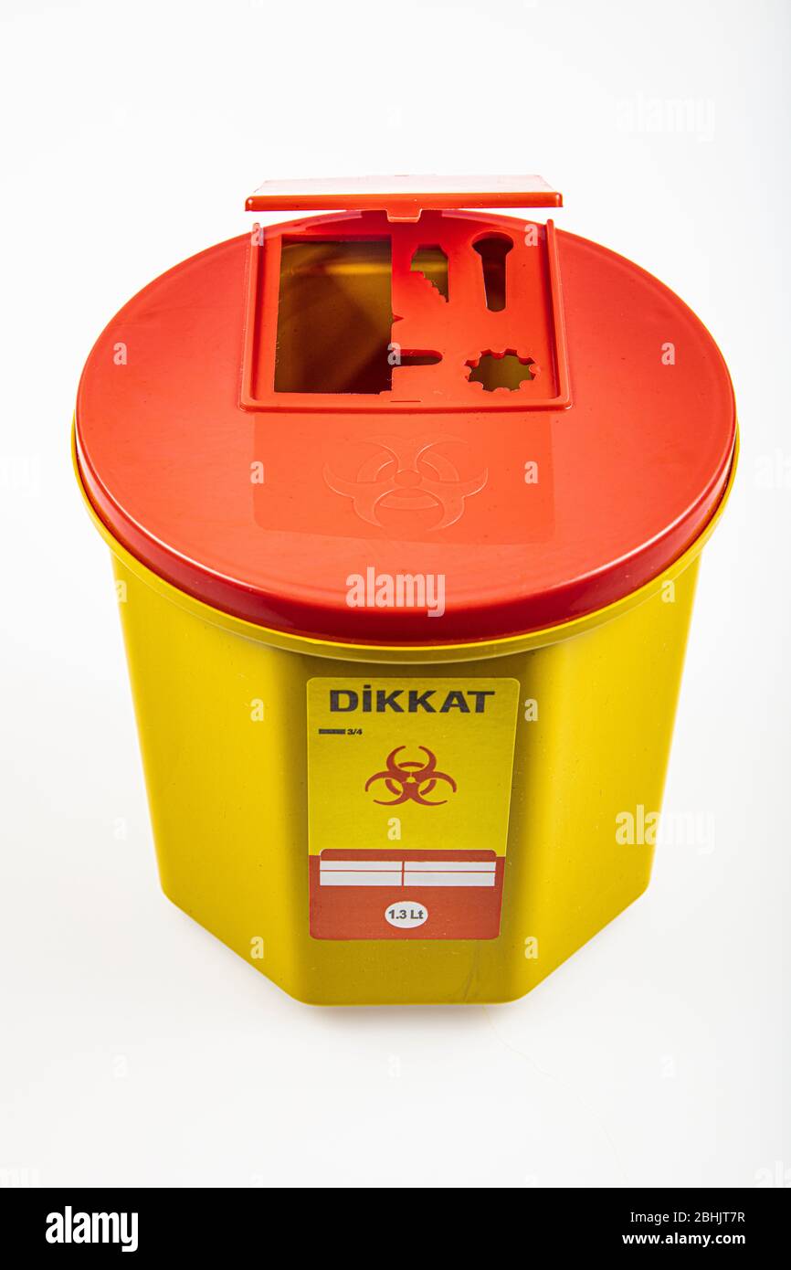 Medical Waste Rubbish Bins 1,3 liter. Yellow biohazard medical ...