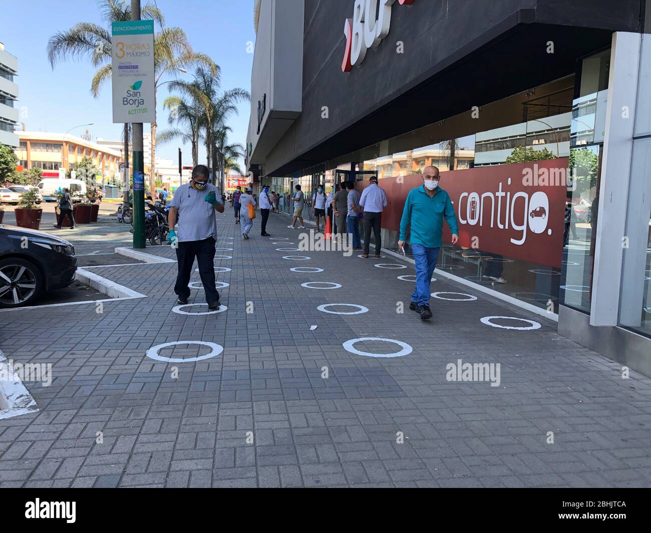 LIMA, PERU - APR 20TH 2020: People respecting the physical and social ...
