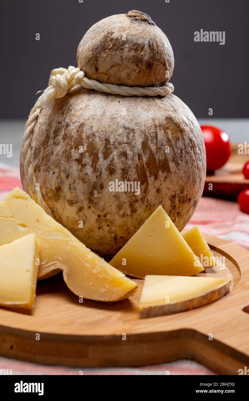 Italian semi hard matured caciocavallo cheese, handmade and aged in ...