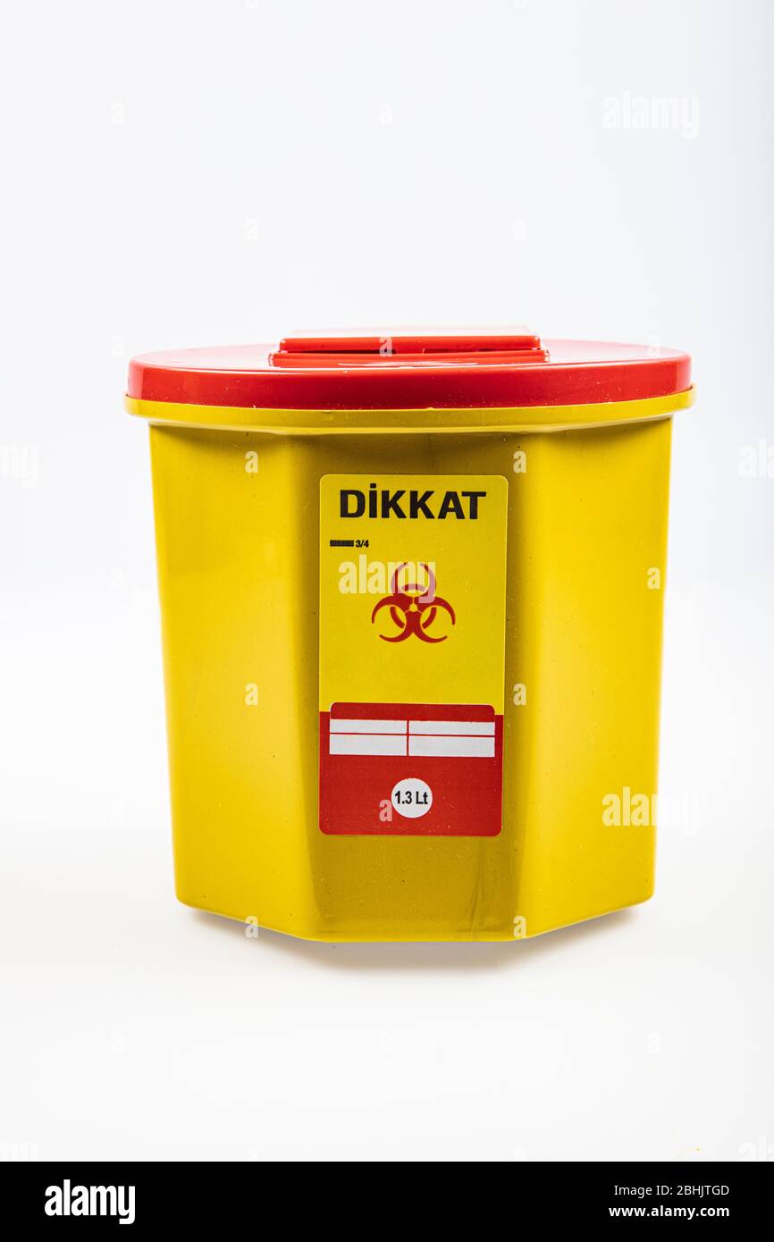 Medical Waste Rubbish Bins 1,3 liter. Yellow biohazard medical ...